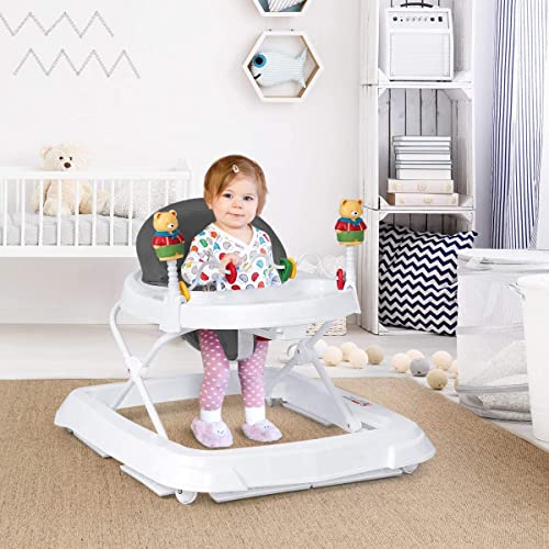INFANS Foldable Baby Walker, Toddler Activity Walker Helper with Adjustable Height, Safety Belt, High Back Padded Seat for Kids Boys and Girls (Gray)