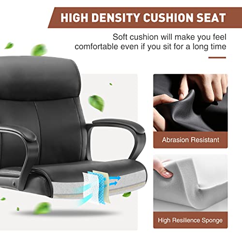 Mid-Back Office Computer Desk Chair with Armrests, Adjustable Height, 360-Degree Swivel, Lumbar Support, PU Leather, Black
