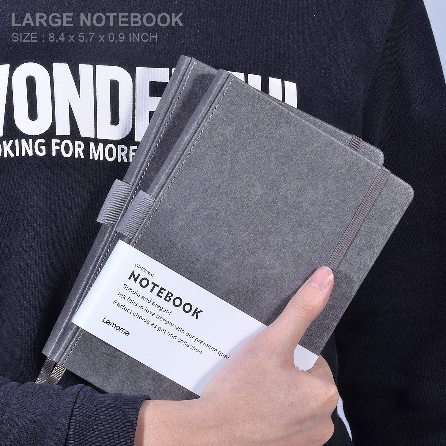 Thick Classic Notebook with Pen Loop - A5 College Ruled Hardcover Writing Notebook with Pocket + Page Dividers Gifts, Banded, Large, 180 Pages, 8.4 x 5.7 in