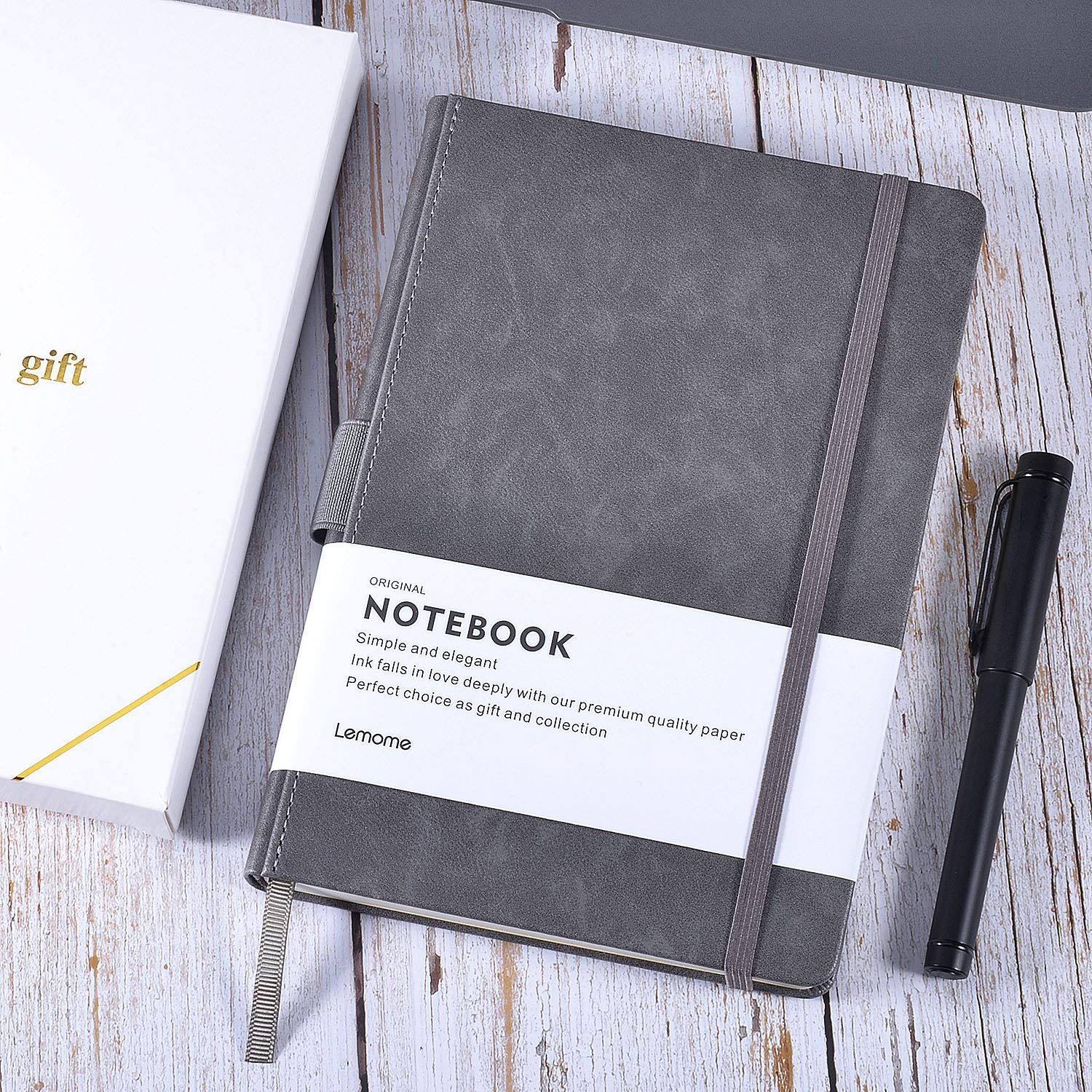 Thick Classic Notebook with Pen Loop - A5 College Ruled Hardcover Writing Notebook with Pocket + Page Dividers Gifts, Banded, Large, 180 Pages, 8.4 x 5.7 in