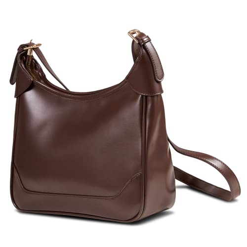 Women's Vegan Leather Hobo Crossbody Shoulder Bag Handbag Purse (Brown)