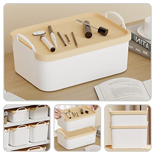 Zerodeko 2pcs Plastic Storage Baskets With Lid Desktop Organizer Bins Stackable Storage Bins Shelves Lidded Container with Handles for Closet Playroom Classroom Office