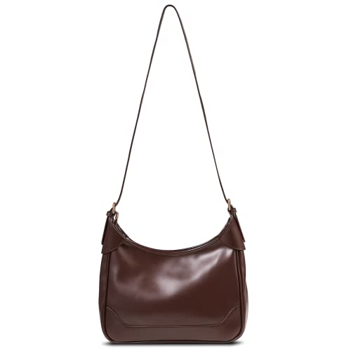 Women's Vegan Leather Hobo Crossbody Shoulder Bag Handbag Purse (Brown)