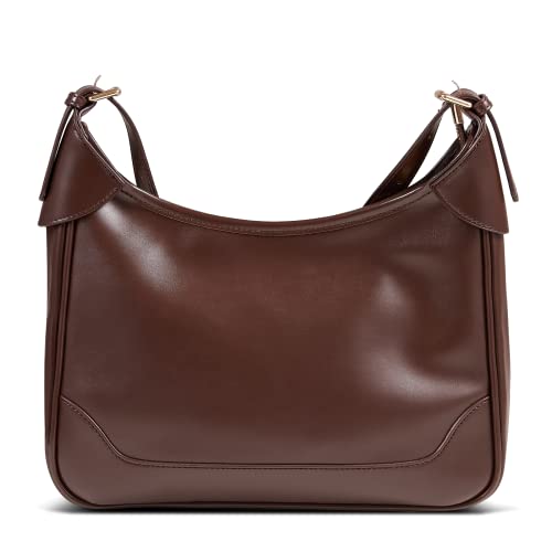 Women's Vegan Leather Hobo Crossbody Shoulder Bag Handbag Purse (Brown)