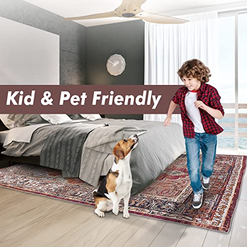 TEWWET Area Rug 5'x7', Non Slip Boho Rugs with Rubber Backing, Machine Washable Vintage Rugs for Living Bedroom Accent Area Carpet