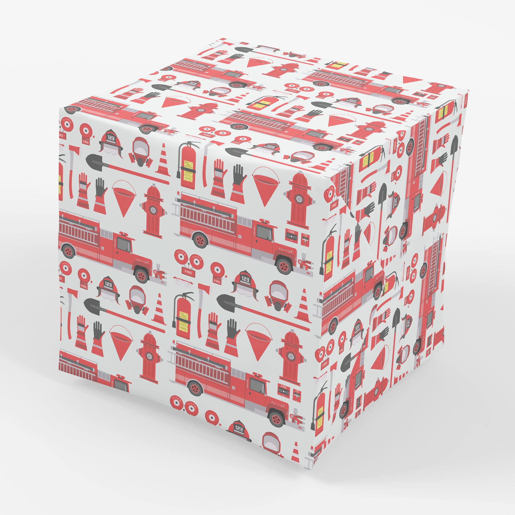 Stesha Party Firetruck Gift Wrap Firefighter Paper - Folded Flat 30 x 20 Inch - 3 Sheets