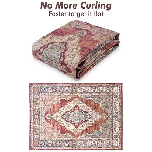 TEWWET Area Rug 5'x7', Non Slip Boho Rugs with Rubber Backing, Machine Washable Vintage Rugs for Living Bedroom Accent Area Carpet