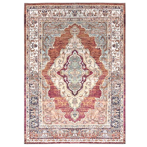 TEWWET Area Rug 5'x7', Non Slip Boho Rugs with Rubber Backing, Machine Washable Vintage Rugs for Living Bedroom Accent Area Carpet