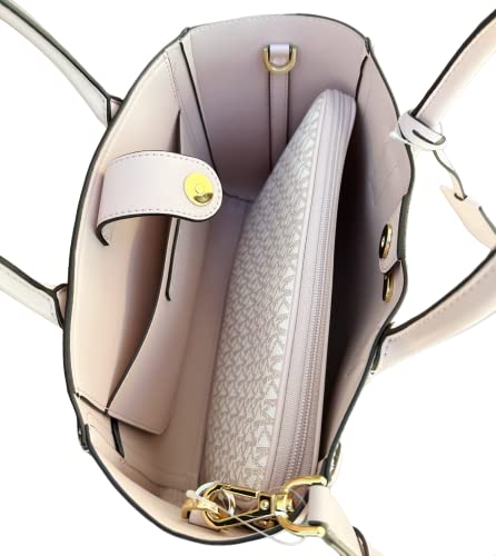 Michael Kors Kali Medium Satchel Tote Crossbody Signature MK + Ipad Case (Pink Optic White Rose Gold)