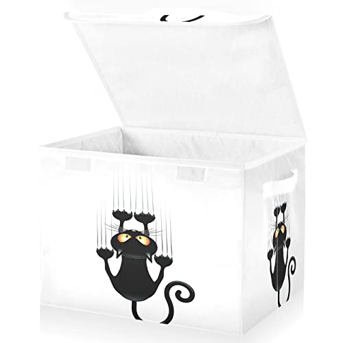 Blueangle Collapsible Storage Boxes 1 Pack, Cat Paw Print Storage Baskets with Lids and Handle for Home Bedroom Closet Office(905)