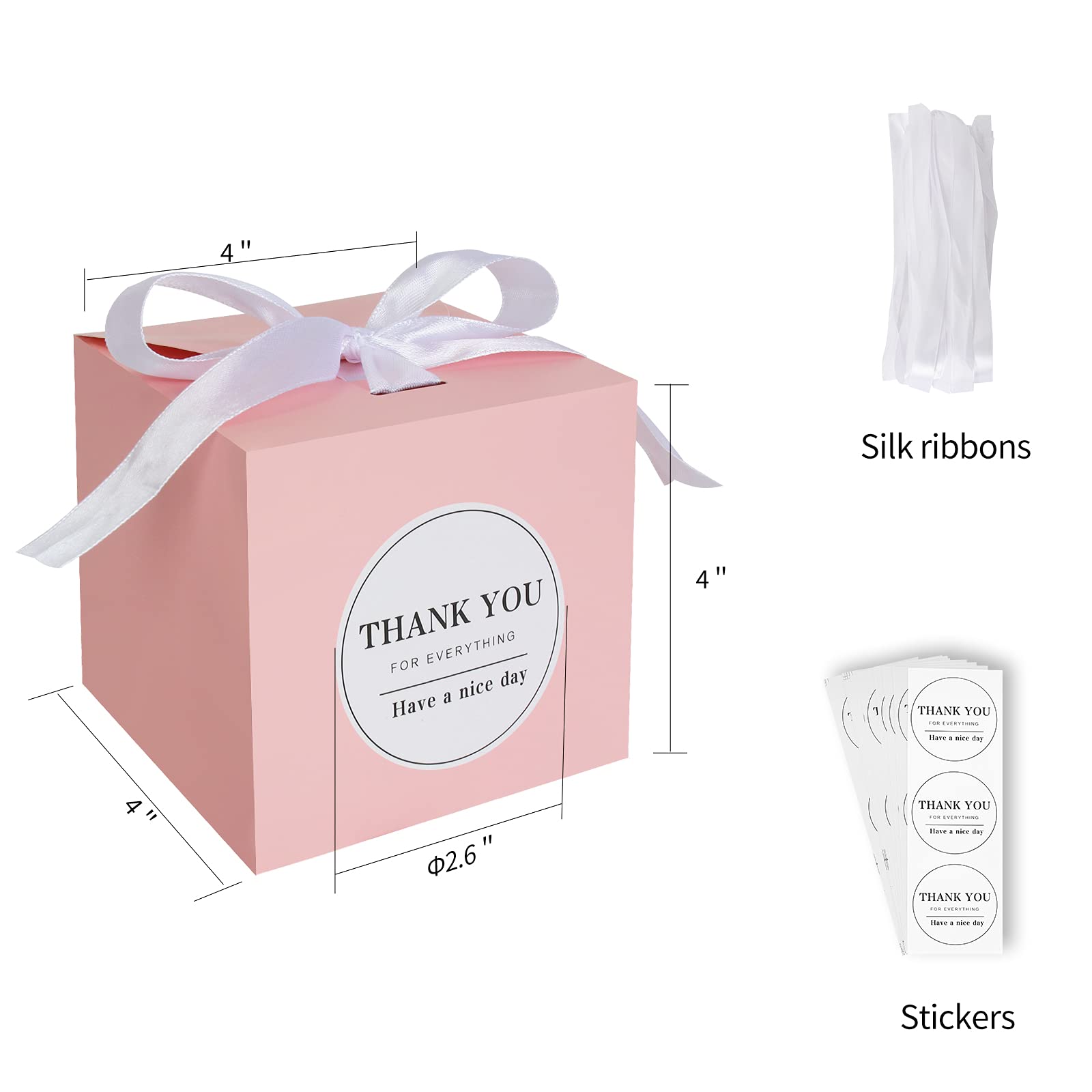 COTOPHER Pink Gift Boxes 4x4x4 inches 30 Pack Paper Gift Boxes with Lids for Gifts, Crafting, Wedding Party Favor, Cupcake Boxes, Bridesmaids Proposal Box,Small Gift Boxes with Ribbons and Stickers