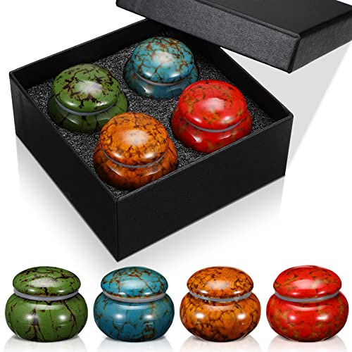 Sieral Set of 4 Small Urns for Human Ashes Cremation Keepsakes 1.6'' Ceramic Keepsake Decorative Memorial Mini with Box and Lining Pet Funeral Container, Colors, Blue, Red, Green, Orange