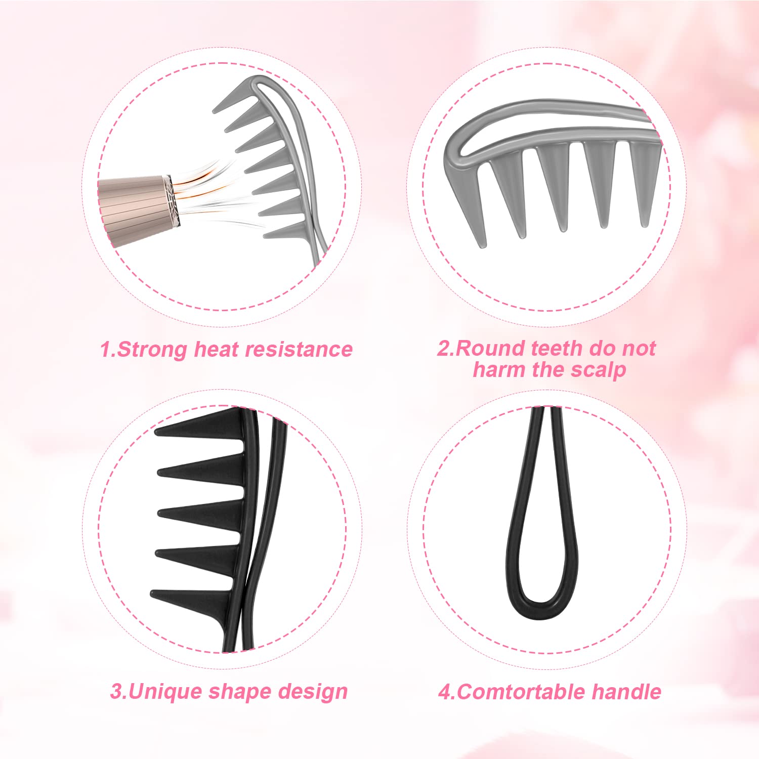 2 Pcs Wide Tooth Comb, Large Texture Combs Wide Tooth Curl Comb Shark Teeth Hairstyle Tool for Curly Wet Wavy Thick Hair Wigs Barber Salon, Women Men (Black)