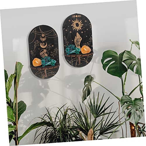 CIYODO 2pcs Storage Wall Shelves Black Wall Shelves Ornament Display Stand Crystals Stones Wall Shelf Stone Shelf Wooden Crystal Rack Ledge Base Hand Frame Party Display Holder Black Shop