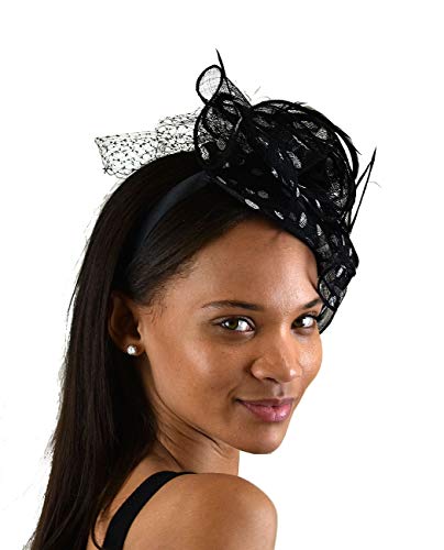 C.C Women's Elegant Cocktail Fashion Mesh Sinamay Fascinator Headband, Veil Floral Black/Ivory Dot