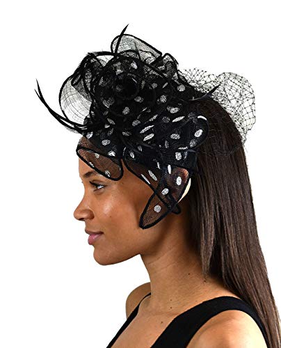 C.C Women's Elegant Cocktail Fashion Mesh Sinamay Fascinator Headband, Veil Floral Black/Ivory Dot
