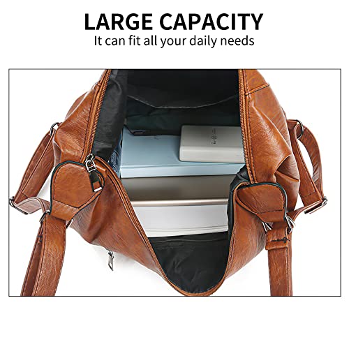 LassZone Women Tote Soft PU Leather Women Shoulder Bag Large Capacity Backpack Lightweight Crossbody Handbag for Women Ladies