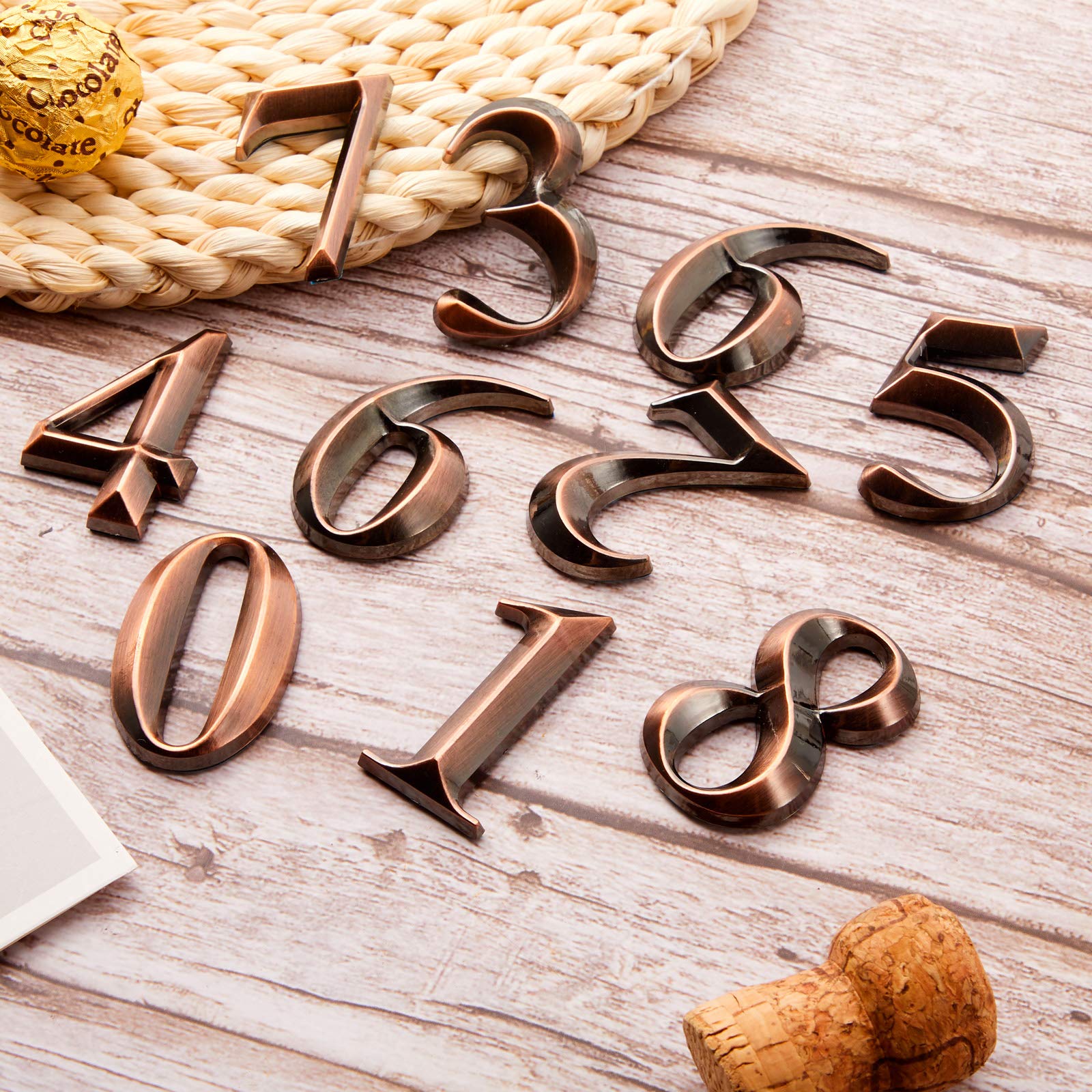Jetec 20 Pieces 3D Mailbox Numbers 0-9 Self Adhesive 2 Inch Address Numbers Stickers Door House Style Street Mailbox Sign for Apartment Home Office(Bronze,10 Pieces)