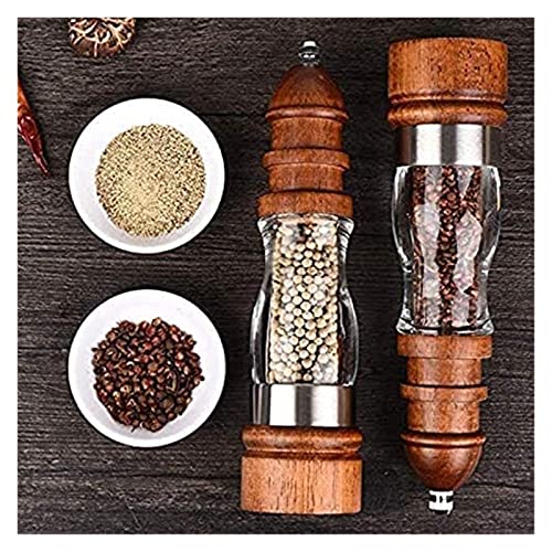 JGATW Pepper Grinder Salt and Pepper Shakers ,Adjustable Coarseness,Wood and Acrylic Salt and Pepper Grinder Set Pepper Salt Grinder (Color : 2pc, Size : 22 * 5.5cm)