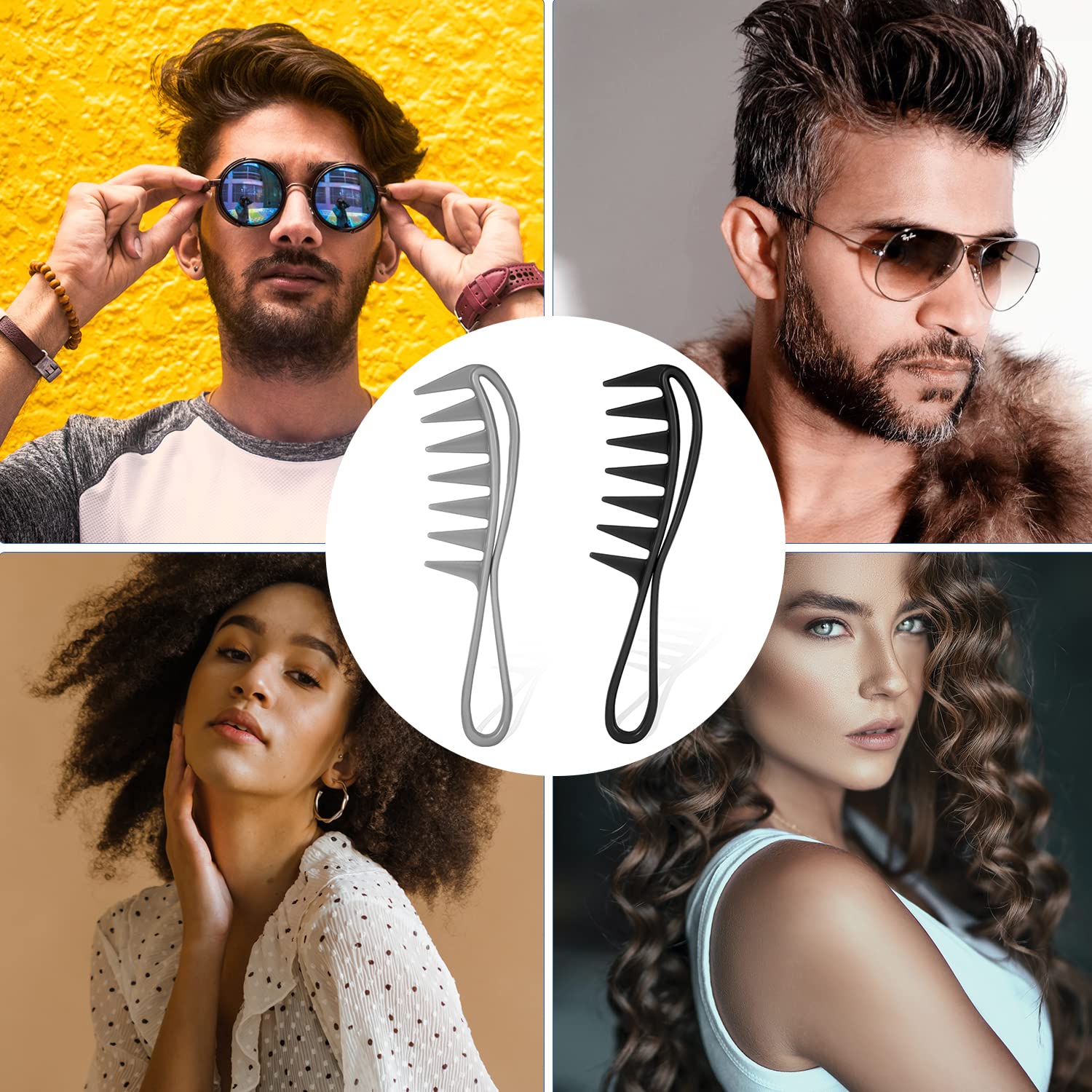 2 Pcs Wide Tooth Comb, Large Texture Combs Wide Tooth Curl Comb Shark Teeth Hairstyle Tool for Curly Wet Wavy Thick Hair Wigs Barber Salon, Women Men (Black)