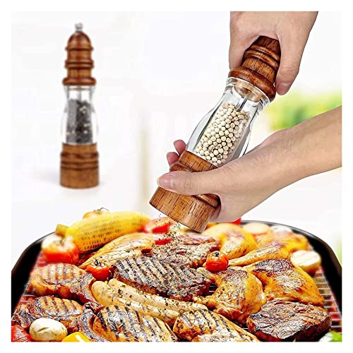 JGATW Pepper Grinder Salt and Pepper Shakers ,Adjustable Coarseness,Wood and Acrylic Salt and Pepper Grinder Set Pepper Salt Grinder (Color : 2pc, Size : 22 * 5.5cm)