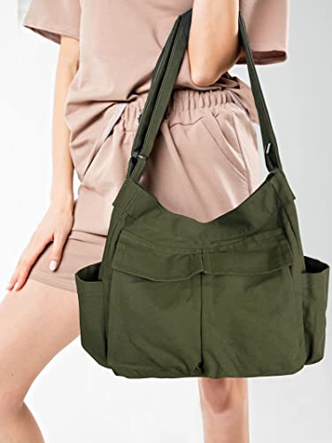 VODIU Canvas Messenger Bag Large Hobo Crossbody Bag with Multiple Pockets For Women And Men Shoulder Tote Bag For School