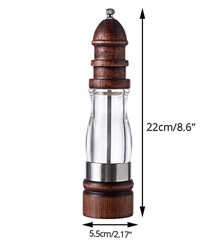 JGATW Pepper Grinder Salt and Pepper Shakers ,Adjustable Coarseness,Wood and Acrylic Salt and Pepper Grinder Set Pepper Salt Grinder (Color : 2pc, Size : 22 * 5.5cm)