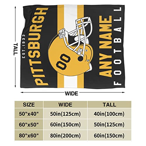 RUNMIND Pittsburgh Blanket Custom Blankets Personalized Fleece Throw Blankets Name Number for Fans Gifts, Black Yellow, 50''x40''/60''x50''/80''x60''