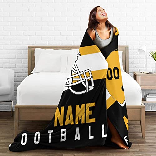 RUNMIND Pittsburgh Blanket Custom Blankets Personalized Fleece Throw Blankets Name Number for Fans Gifts, Black Yellow, 50''x40''/60''x50''/80''x60''