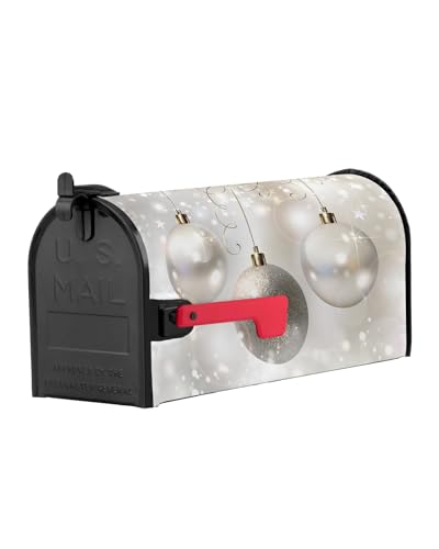 AMZRicher Christmas Balls Mailbox Covers Magnetic Large Size, Gradual Silver White Star Snowflake Post Box Cover Mail Wrap Outdoor Garden Yard Decoration 21x25.5