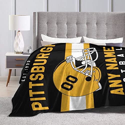 RUNMIND Pittsburgh Blanket Custom Blankets Personalized Fleece Throw Blankets Name Number for Fans Gifts, Black Yellow, 50''x40''/60''x50''/80''x60''