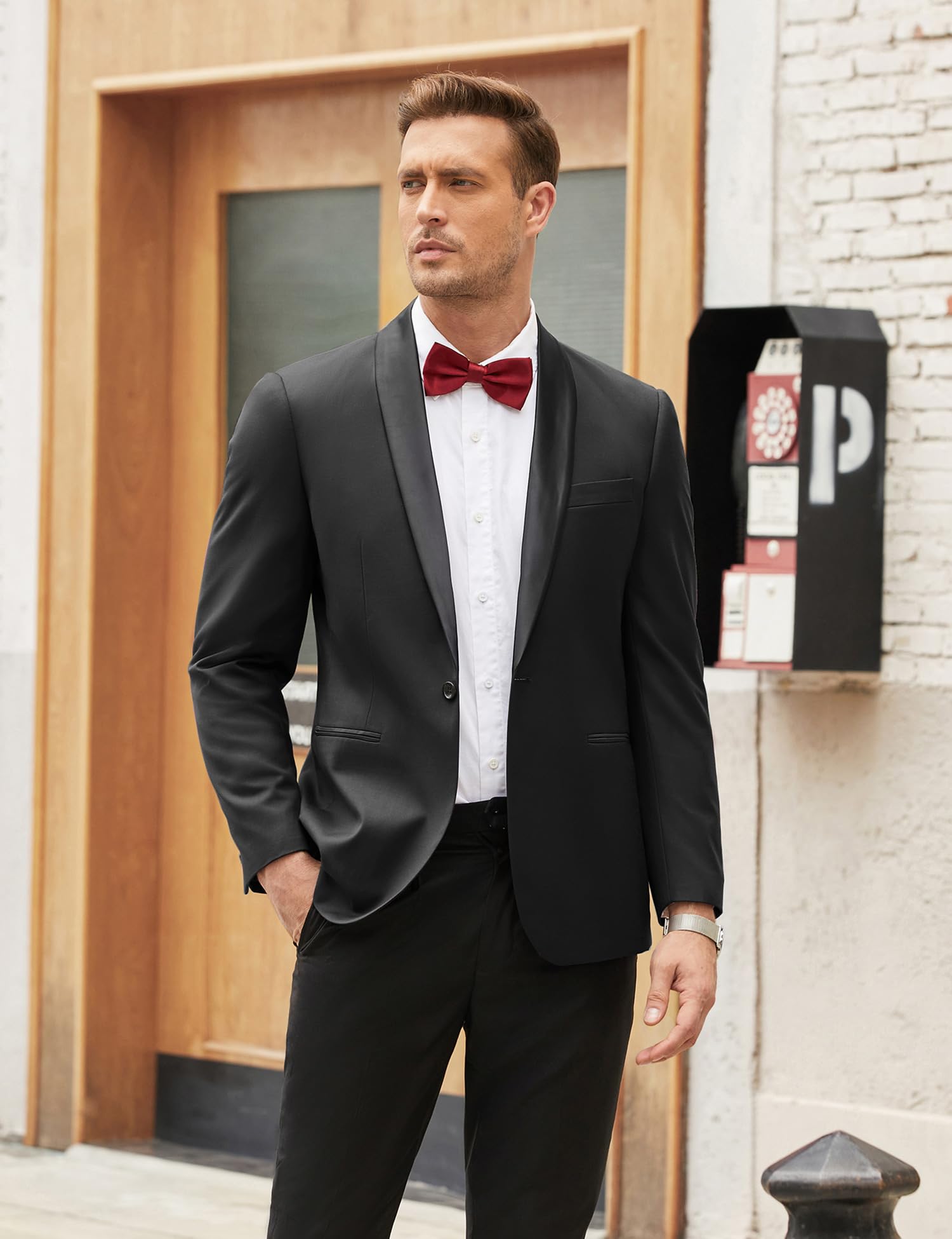 COOFANDY Men's Tuxedo Jacket Wedding Blazer One Button Dress Suit for Dinner Prom Party Black