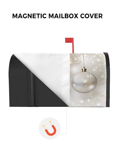 AMZRicher Christmas Balls Mailbox Covers Magnetic Large Size, Gradual Silver White Star Snowflake Post Box Cover Mail Wrap Outdoor Garden Yard Decoration 21x25.5