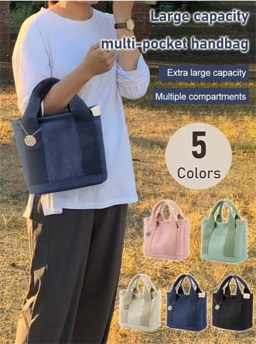 2023 New Large Capacity Multi-Pocket Handbag, Women's Retro Canvas Tote, Tote Bags Crossbody Bag Purses for School Travel (B - Black)