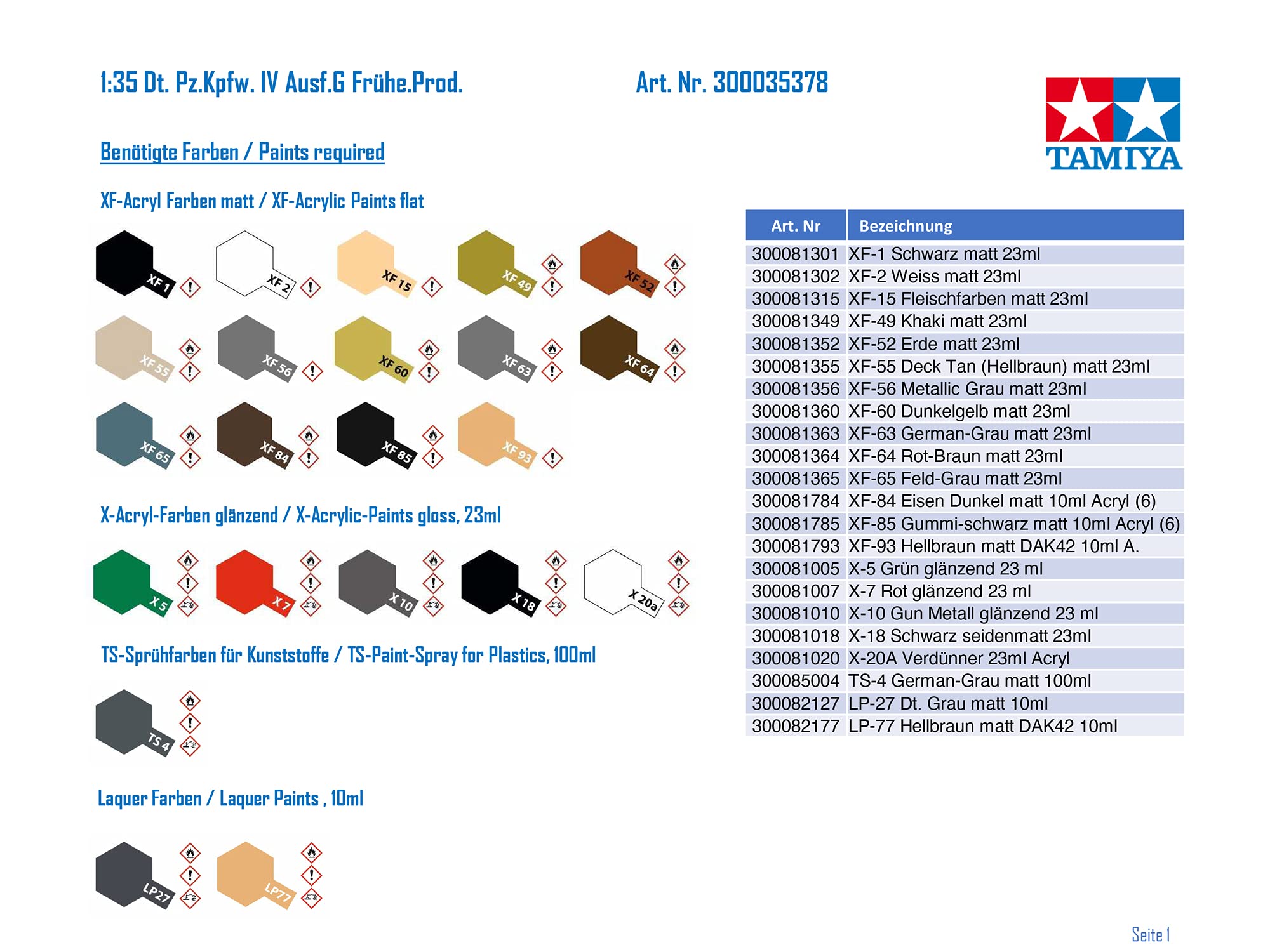 TAMIYA 1/35 German Tank Panzerkampfwagen IV Ausf. G TAM35378 Plastic Models Armor/Military 1/35