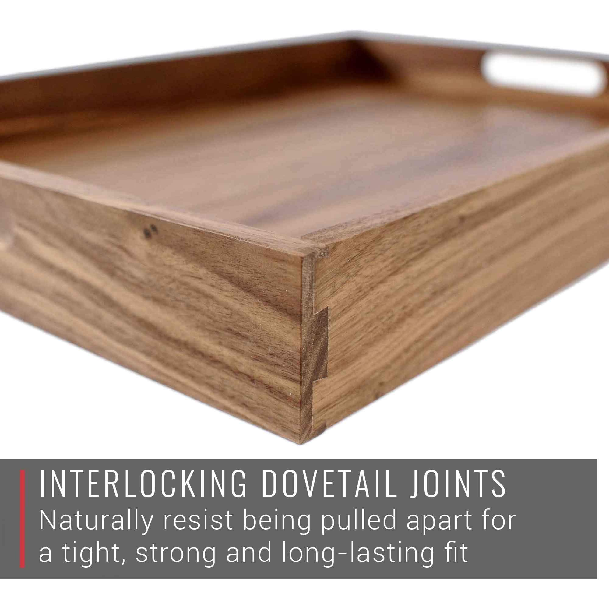 Virginia Boys Kitchens Walnut Wood Serving Tray with Handles - Serve Coffee, Tea, Cocktails, Appetizers, Breakfast in Bed or for Ottomans or Desk - 20x15 Rectangular