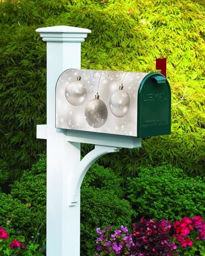 AMZRicher Christmas Balls Mailbox Covers Magnetic Large Size, Gradual Silver White Star Snowflake Post Box Cover Mail Wrap Outdoor Garden Yard Decoration 21x25.5