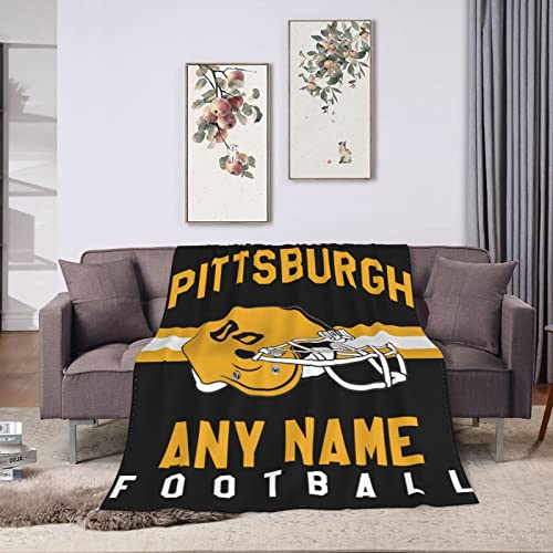 RUNMIND Pittsburgh Blanket Custom Blankets Personalized Fleece Throw Blankets Name Number for Fans Gifts, Black Yellow, 50''x40''/60''x50''/80''x60''