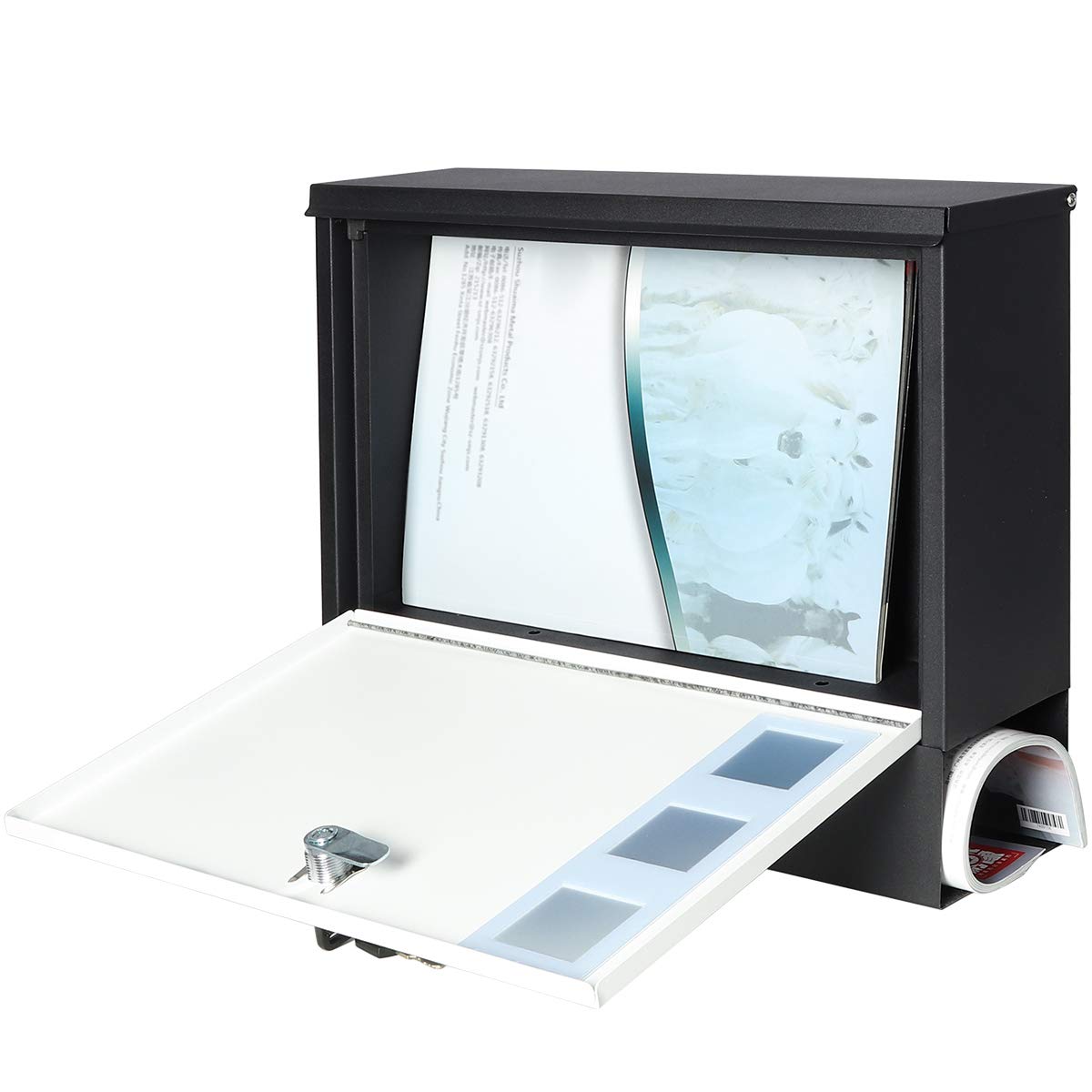 Locking Mailbox Wall Mounted Vertical– Jssmst mailboxes with Key Lock and Newspaper Compartment, Key Lock Drop Box Large Capacity, 14.3 x 3.8 x 11.8 Inch, White，SM-HPB911WN