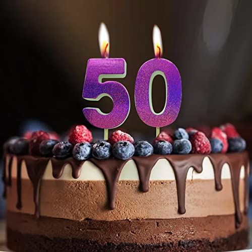 Number Candles Rainbow for Happy Birthday Cake Numbers Candle Cakes Topper Decorations Toppers Gift Wedding Party 1st First Glitter (0-9 10PCS Set, Purple Glitter)