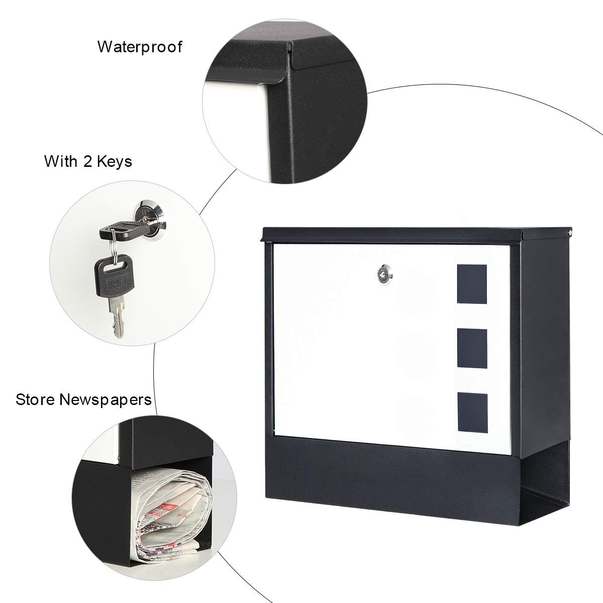 Locking Mailbox Wall Mounted Vertical– Jssmst mailboxes with Key Lock and Newspaper Compartment, Key Lock Drop Box Large Capacity, 14.3 x 3.8 x 11.8 Inch, White，SM-HPB911WN
