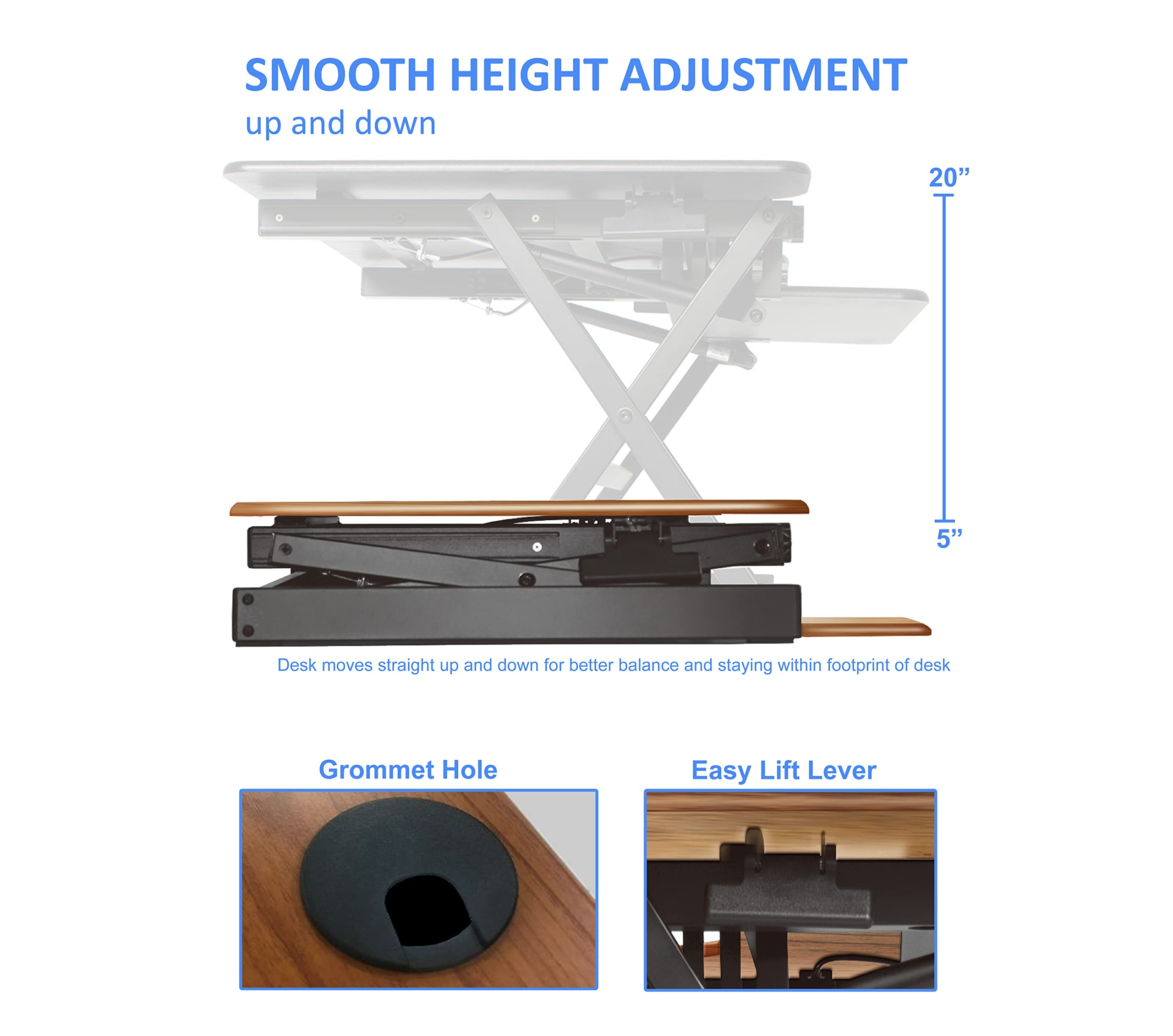 Rocelco 46" Large Height Adjustable Standing Desk Converter, Quick Sit Standup Triple Monitor Riser, Gas Spring Computer Workstation, Retractable Keyboard Tray, (R DADRT-46), Teak/Black
