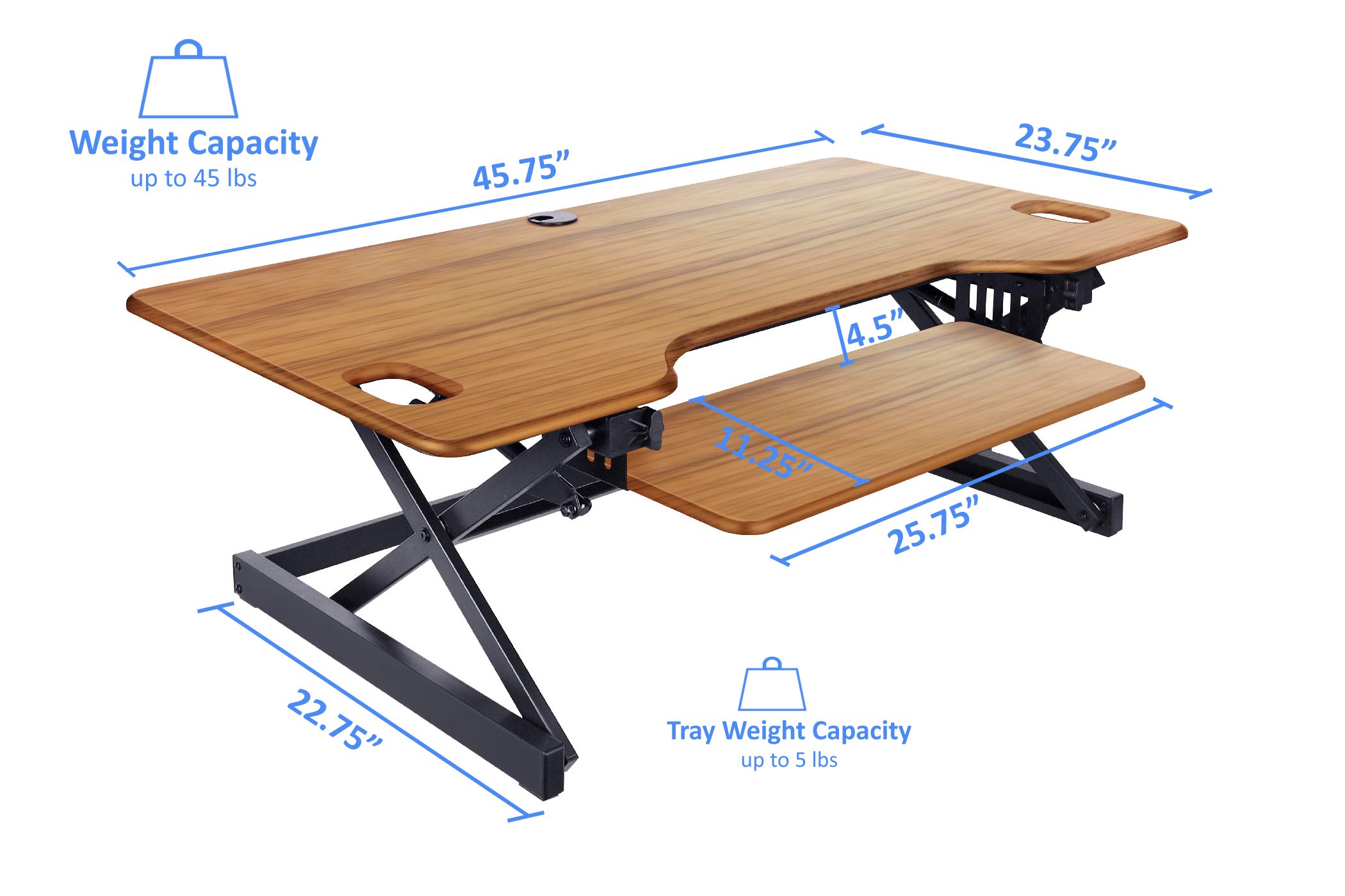 Rocelco 46" Large Height Adjustable Standing Desk Converter, Quick Sit Standup Triple Monitor Riser, Gas Spring Computer Workstation, Retractable Keyboard Tray, (R DADRT-46), Teak/Black