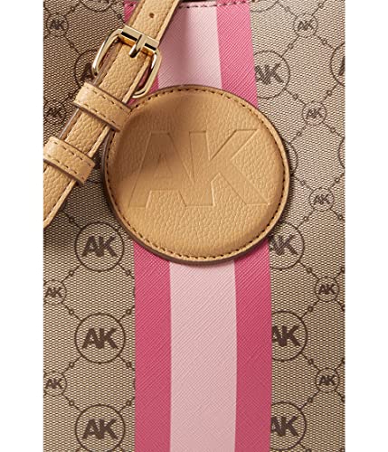 Anne Klein AK Logo Varsity Stripped Mini hobo, Cream-Brown/Warm Sand w/Petunia-Brite Petal Stripe