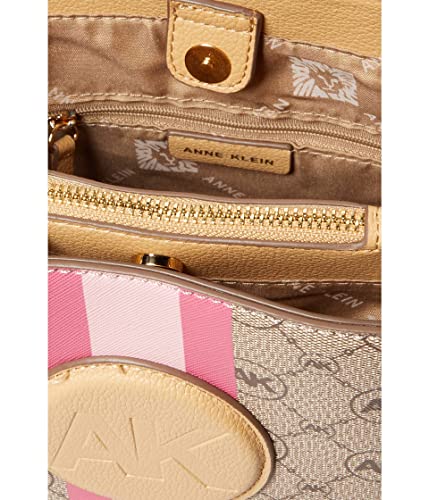 Anne Klein AK Logo Varsity Stripped Mini hobo, Cream-Brown/Warm Sand w/Petunia-Brite Petal Stripe