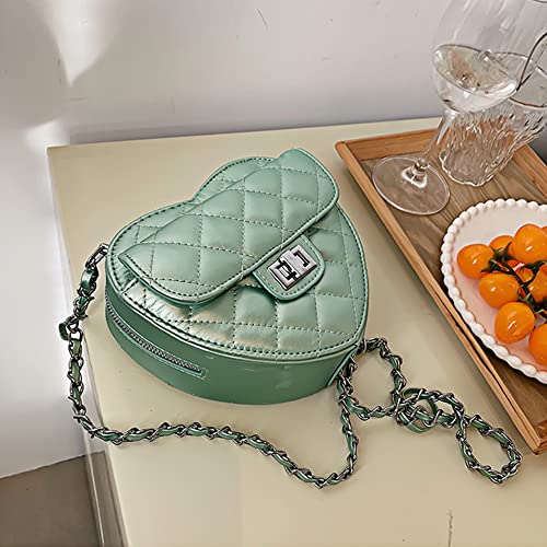 Women Girls Cute Heart Shaped Chain Shoulder Bag Plaid Embroidery Leather Evening Clutch Bag Crossbody Purse