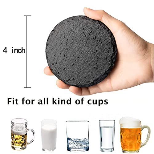 MAPRIAL 24 Pieces Slate Coasters, 4 Inch Round Coasters for Drinks Rustic Coasters Set Black Stone Coasters Bulk with Anti-Scratch Backing for Bar, Housewarming Gifts, DIY, Home Decor, Table, Cup