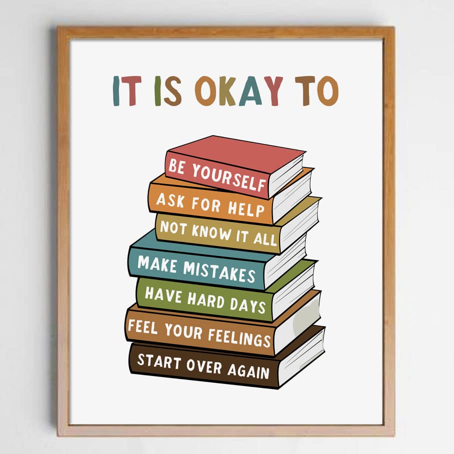 It Is Okay To Feel, Boho Classroom Decor, My Feelings, Classroom Poster, Educational Wall Art, Be Yourself, Playroom Wall Art Decor, School Counselor, Therapy Office Decor, No Framed (8X10 INCH)