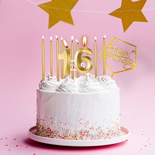 Comluge 5.5 Inch Gold Number 2 Birthday Candle 12 Pcs 5.2 Inch Gold Tall Long Birthday Candles (2, Gold)