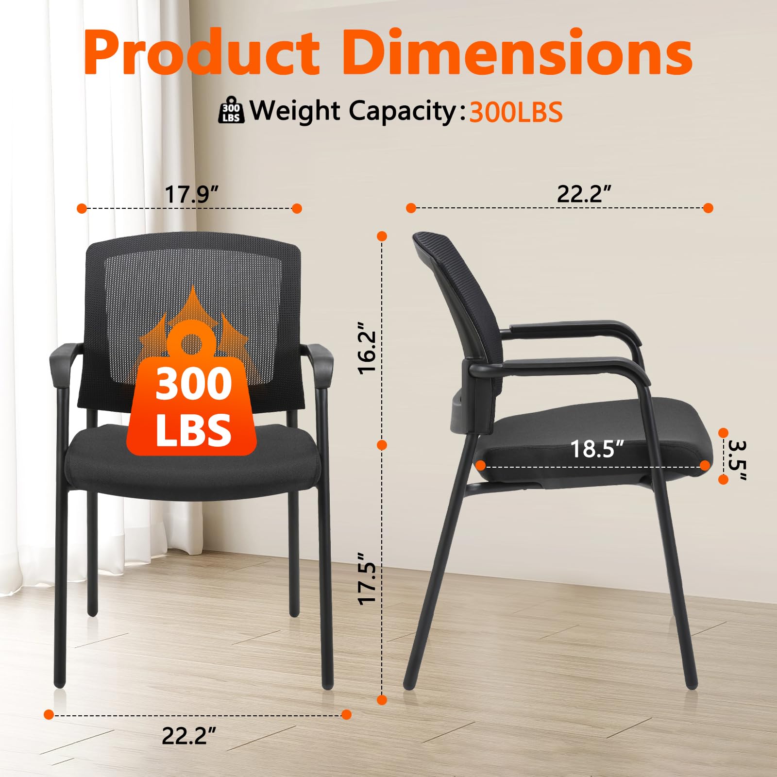 CLATINA Office Reception Guest Chair Mesh Back Stacking with Ergonomic Lumbar Support and Thickened Seat Cushion for Waiting Conference Room Black 4 Pack